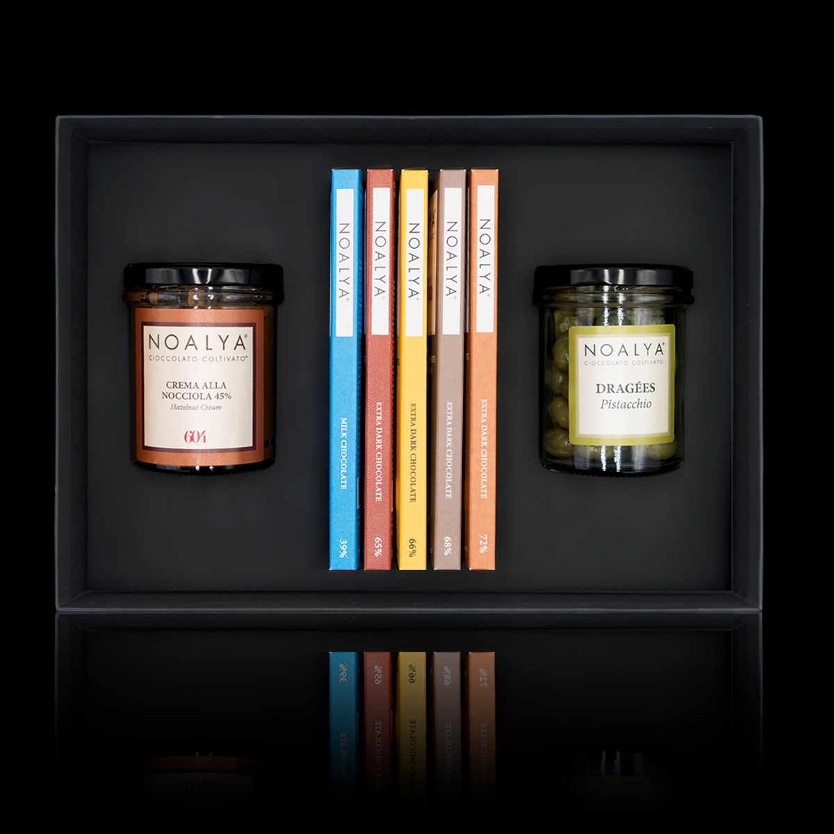 Gift Box 'Latin Taste' - 5 Chocolate Bars, 1 Cream and 1 Dragées | Noalya®